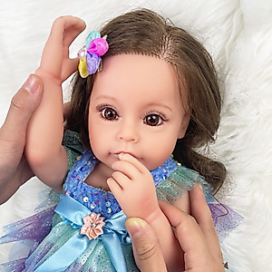 PLAYSKY Reborn Baby Dolls Girl, 22" Beautiful Lifelike Doll Full Body Vinyl Silicone with Long Hair for Kids, Realistic Newborn Baby Doll with Feeding Toy for Birthday Christmas