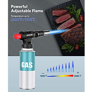 RONXS Butane Torch lighters, 2 Flame Mode Kitchen Cooking Torch with Inverted Use Adjustable Flame Culinary Blow Torch for BBQ, Baking, Sushi, Butane Not Included