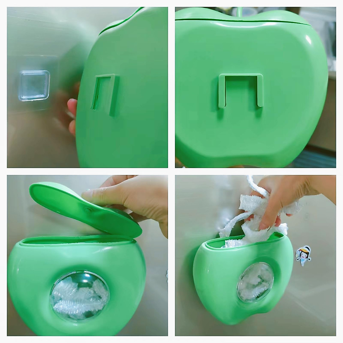 YEOLE Plastic wrap storage box wall hanging non-perforated storage box integrated multi-functional sorting storage box, green, containing 50g fresh-keeping bags