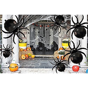 12PCS Halloween Black Spider balloons - 32.5“ Giant and 17.2” Small Spiders Foil Balloon for Halloween Decoration Day of Death New Year Birthday Spooky Party Supplier