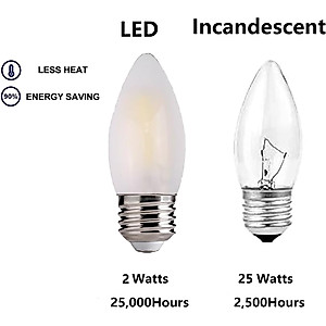 KODBPJ E26 Candelabra Light Bulbs Frosted Chandelier Light Bulbs 25watt Equivalent 2700K Warm White B11 Torpedo Tip Dimmable 2W LED Decorative Candle Light Bulbs (6)