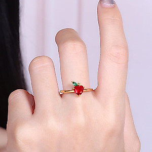 Izpack Cute Red Apple Open Stackable Ring Crystal Cubic Zirconia Adjustable Fruit Statement Rings Gold Plated Tail Finger Band Rings Dainty Fashion Jewelry Graduation Gifts for Women Teen Girls Bff