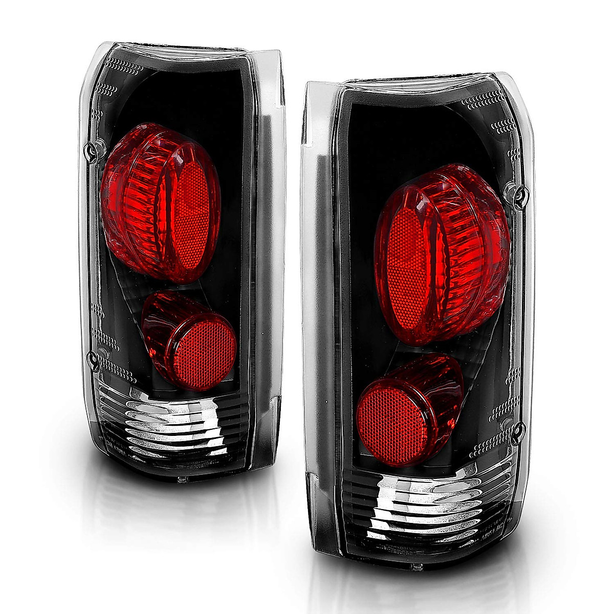 AmeriLite Euro Black Replacement Brake Tail Lights Set For 1989-1996 Ford F-Series/Bronco - Passenger and Driver Side