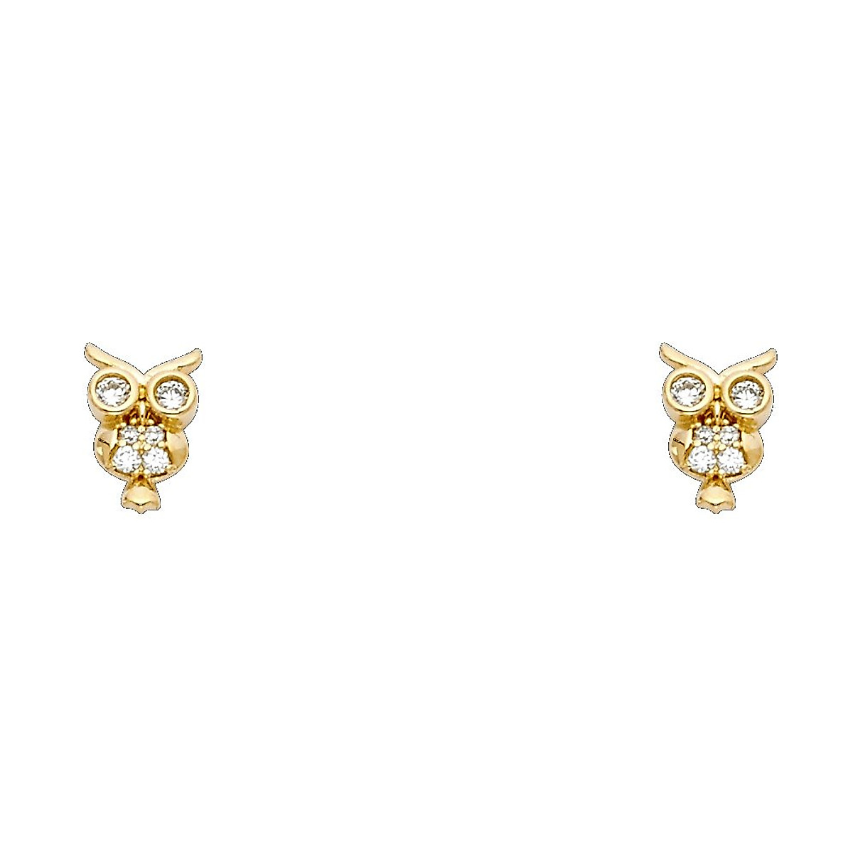 Wellingsale 14K Yellow Gold Polished Owl Stud Earrings With Screw Back
