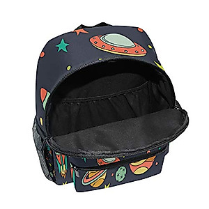 OREZI Cartoon Universe Ufo Planet Rocket Toddler Backpack for Boys Girls,Kid's Backpack Schoolbags for Kindergarten Preschool Toddler Travel Bag Snack Bag With Chest Clip