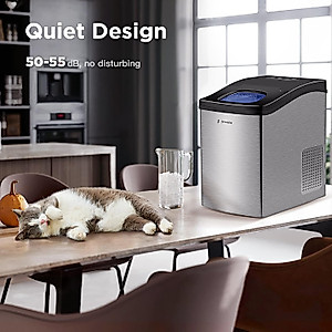 SYCEES Nugget Ice Maker for Countertop, 33lbs/24h, Sonic Ice Ready in 10 Mins, 5lbs Ice Storage, Self-Cleaning Function, Touch Control, Stainless Steel Pellet Ice Machine for Home Kitchen, Bar, Office