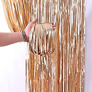 Dazzle Bright 4 Pack Backdrop Curtain, 3FT x 8FT Metallic Tinsel Foil Fringe Curtains Photo Booth Background for Baby Shower Party Birthday Wedding Engagement Bridal Shower (Champagne Gold)