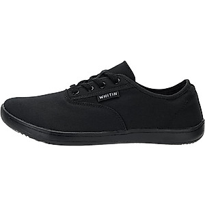 WHITIN Canvas Barefoot Sneakers for Men Wide Toe Box Minimalist Zero Drop Sole Shoes Minimus Extra Width Fit Size 11.5 12 Minimal Black 45