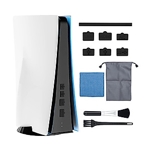 RHOTALL Dust Plugs Kit for PS5 Console, USB HDMI AC LAN Port Dust Protector, Silicone Dustproof Plug Accessories for PS5 with 7 Dust Plugs, 2 Brushes, 1 Rag and 1 Accessories Storage Bag - Black