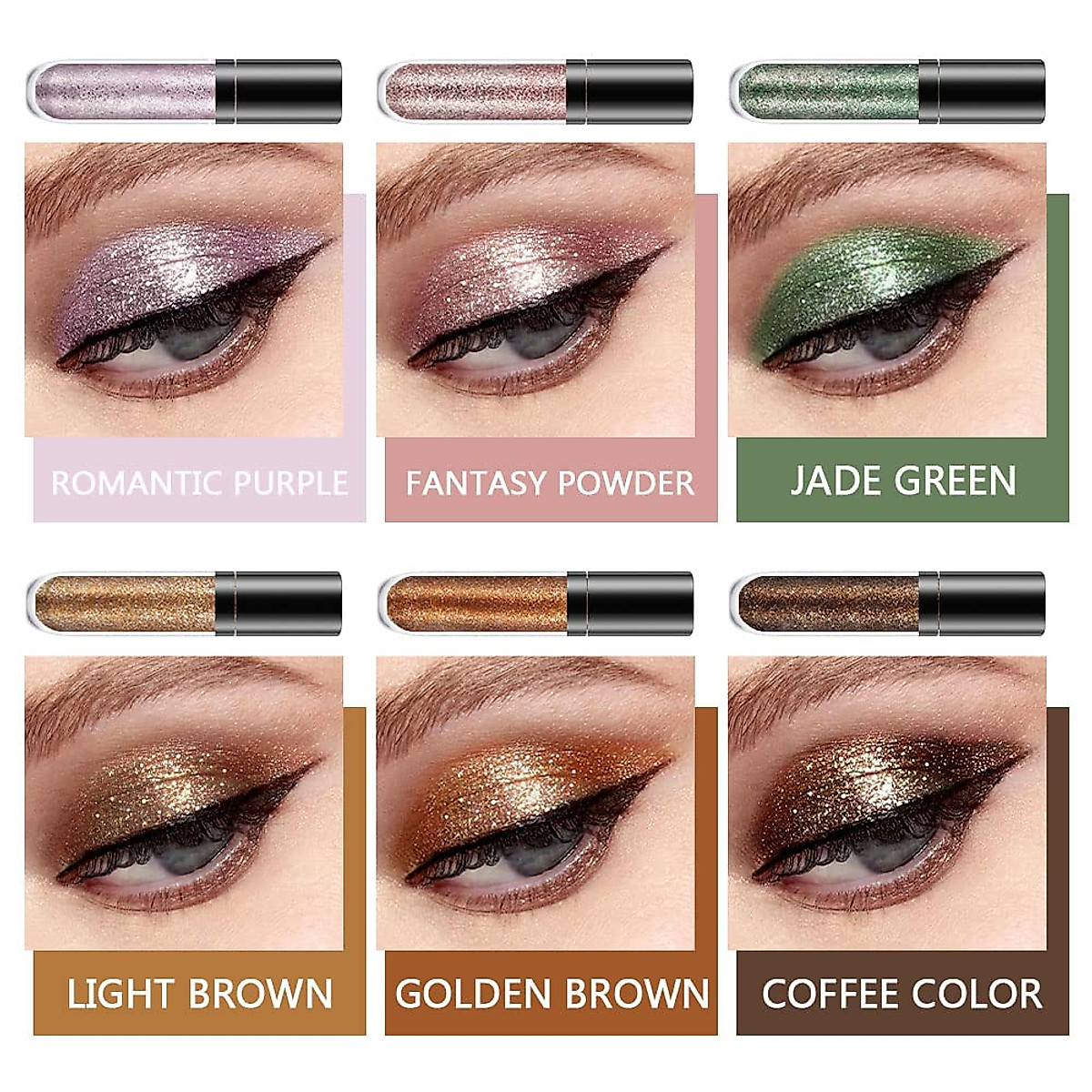 6Pcs Waterproof Glitter Eyeliner Liquid Glitter Eyeshadow Sticks Kit.Longwearing sombras de ojos Profesional Makeup Glitter for Eyes .6 Colorful Liquid Glitter Eye Liner Eye Shadow Set B
