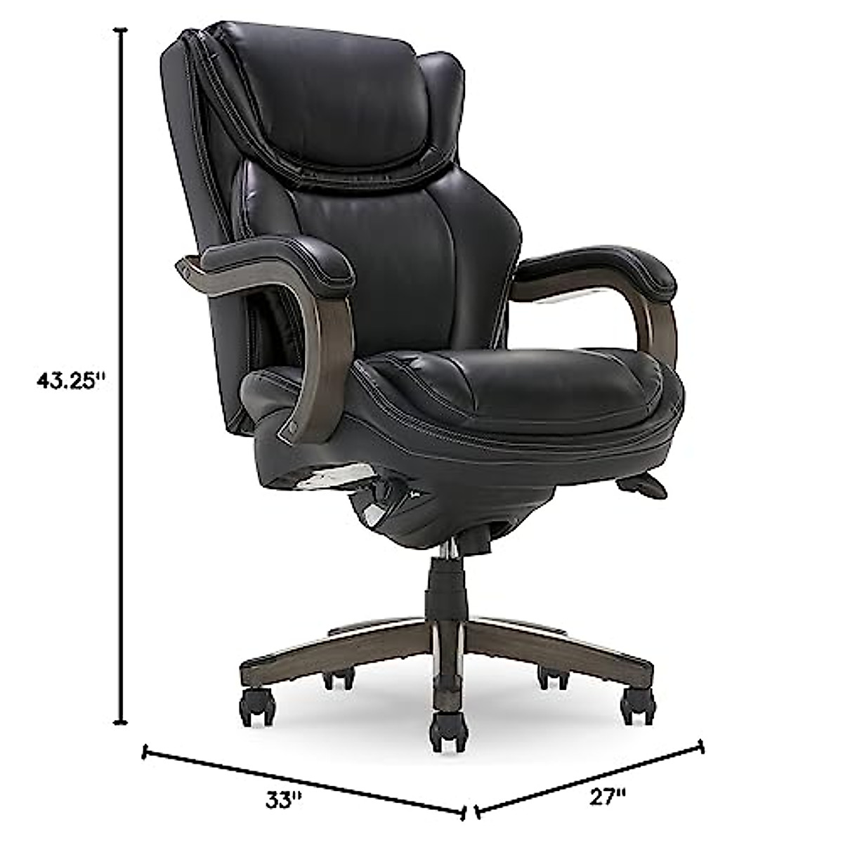 La-Z-Boy Harnett Big & Tall Executive Office Comfort Core Cushions, Ergonomic High-Back Chair with Solid Wood Arms, Bonded Leather, Black