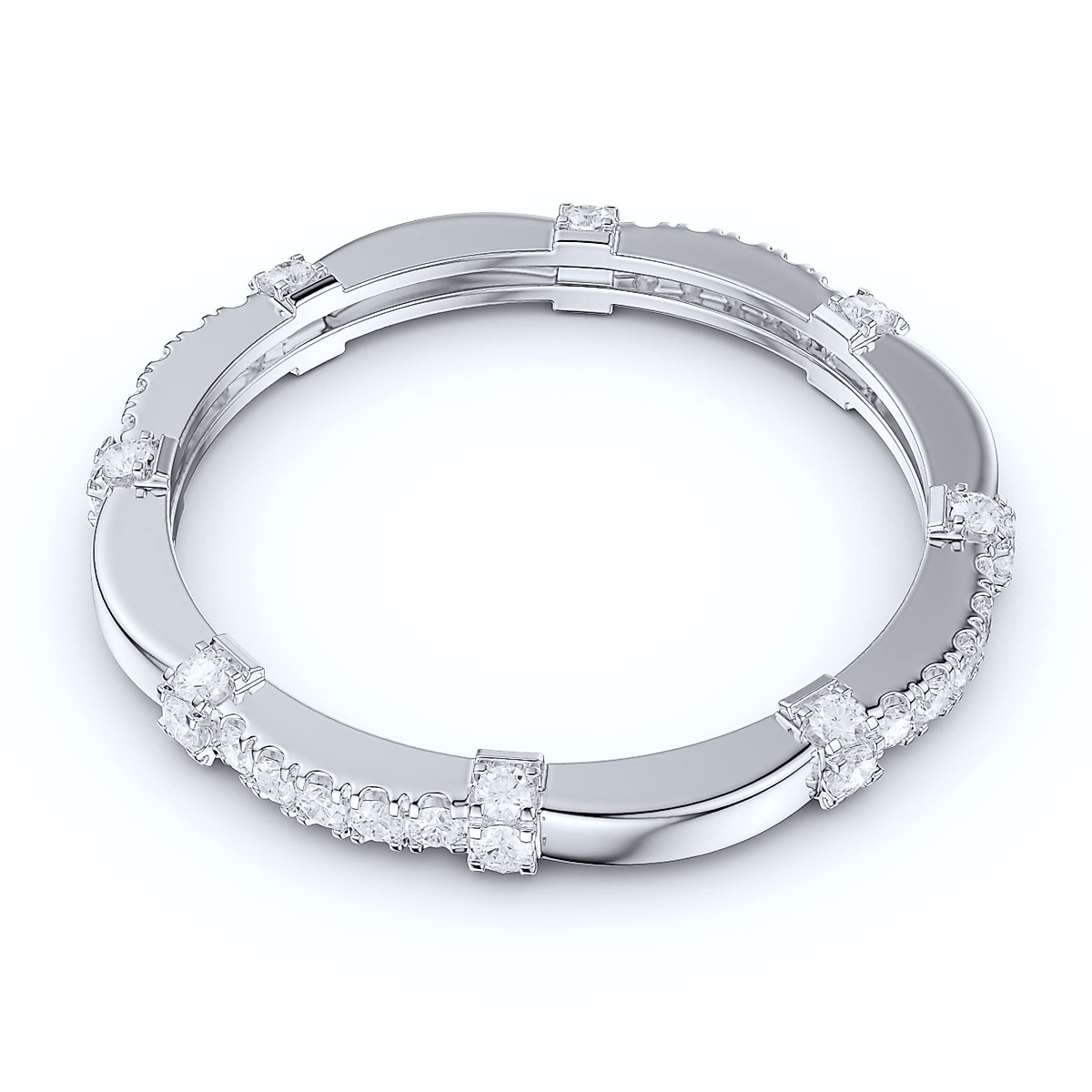 PRSTANI 10K White Gold Petite Wave Shape Simulated Diamond Wedding Band Eternity Ring (8)