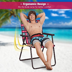 6 PCS Folding Lawn Chairs Set, Portable Outdoor Patio Chairs w/Stable Metal Frame & Armrests, Webbed Folding Beach Chairs Set for Lawn Patio Garden Backyard (Red)