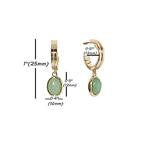 Candro CANDRO 18K Genuine Gold Plated Natural Green Aventurine Women's Earrings, S925 Silver Needle Anti-allergy Lasting Gloss Craft, Vintage Elegant Green Pendant Earrings, Gift Friends Family