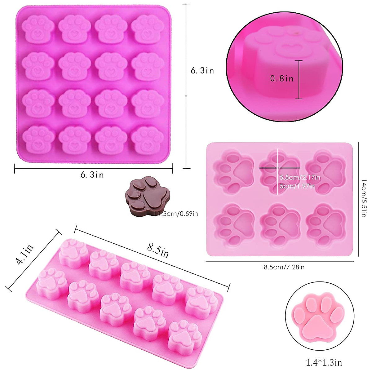 Set of 6, 3 Packs Silicone Molds Puppy Dog Paw(4 cavity,10 cavity,16 cavity) and 3 Packs Stainless Steel Bone Cookie Cutter,for Homemade Treats and Cat Dog Animal Paw Ice Candy Chocolate Baking Mold