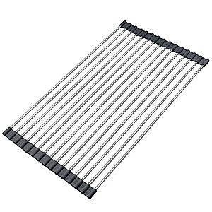 MGahyi Roll Up Dish Drying Rack, Over The Sink Drying Rack, Multipurpose 304 Stainless Steel Silicone Wrapped Steel Roll-Up , Folding Dish Rack for Kitchen Sink （Black, 17.3" x 10.2"）