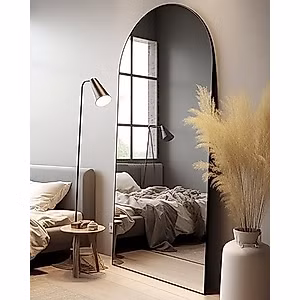AyeWish Full Length Mirror, Floor Mirror with Stand, Arched Mirror, Standing Mirror, Tall Mirror, Wall Mounted, FreeStanding, Large Mirror, 64"×21", Aluminum Frame -Black