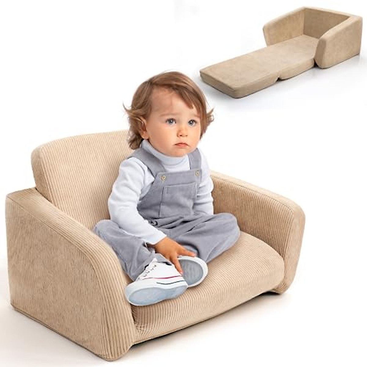 ZICOTO Comfy Kids Chair for Toddler - Convertible 2 in 1 Lounger Easily Unfolds Into a Super Soft Couch to Sleep On - Modern Fold Out Sofa for Babies Fits Nicely with Any Decor