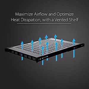 StarTech.com 1U Adjustable Vented Server Rack Mount Shelf - 175lbs - 19.5 to 38in Adjustable Mounting Depth Universal Tray for 19" AV/ Network Equipment Rack - 27.5in Deep , TAA (ADJSHELF)