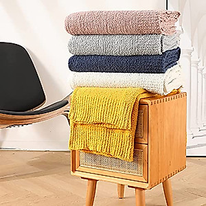 Knit Throw Blanket Super Soft Warm Blanket for Couch Lightweight Fluffy Blanket for Bed Sofa 50x60 Inches Cream