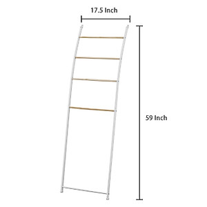 MyGift 4 Rung White Wall Leaning Blanket Ladder for Bedroom and Living Room, Bath Towel Storage Ladder, Freestanding Bathroom Drying Rack for Towels with Top and Bottom Non Slip Rubber Feet