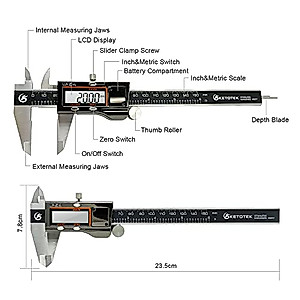 KETOTEK Digital Caliper Measuring Tool, IP54 Waterproof Stainless Steel Electronic Vernier Caliper 6 Inch/150mm Digital Micrometer with Large LCD Screen