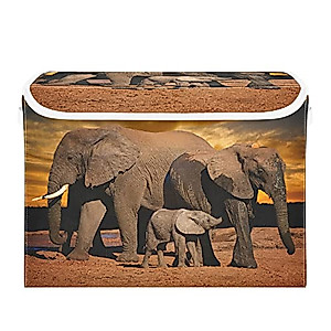 innewgogo African Elephant Storage Bins with Lids for Organizing Closet Organizers with Handles Oxford Cloth Storage Cube Box for Pets Toys