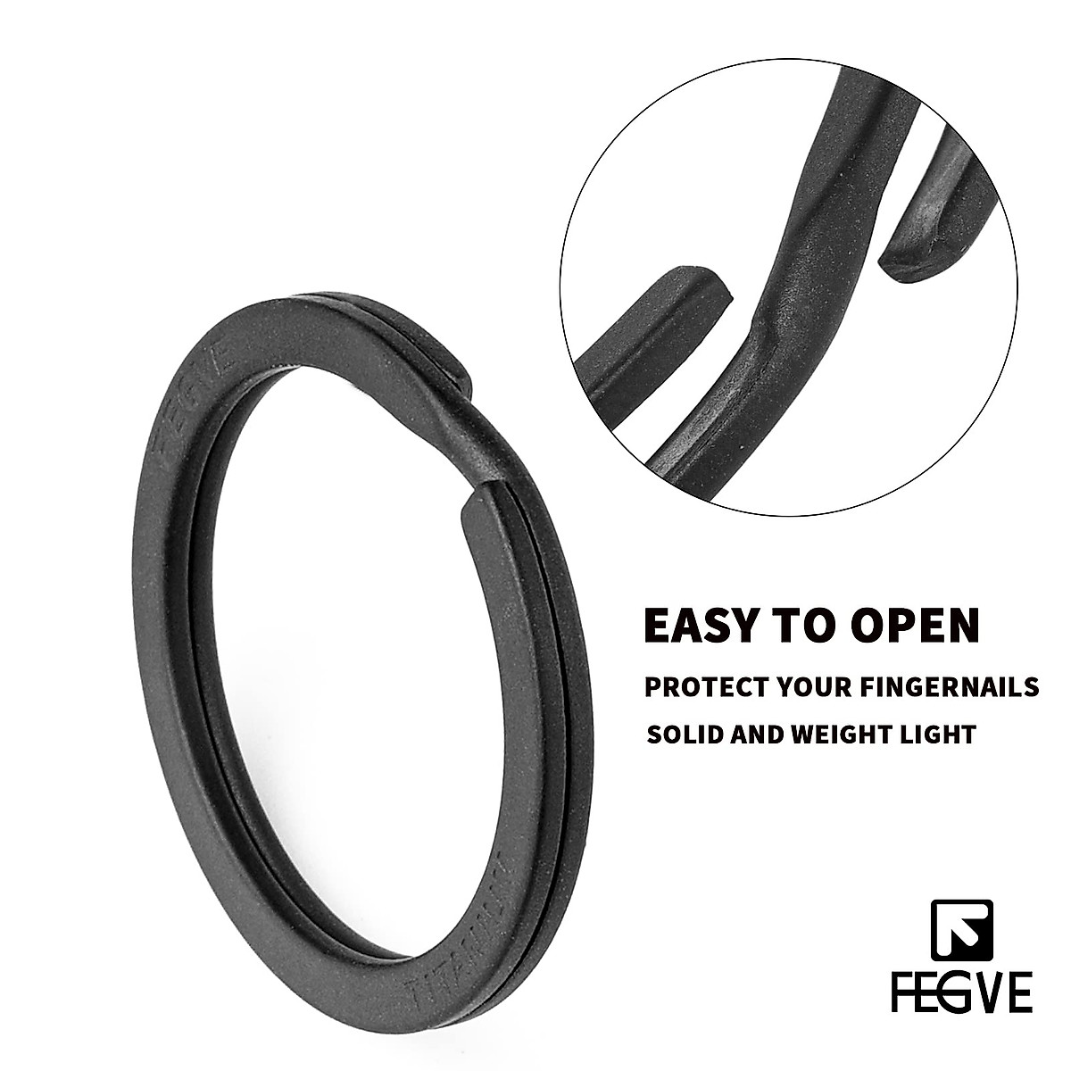 FEGVE Titanium Key Rings Split Rings 4 Packs, Key Rings for Keychains, Keychain Ring for Home Car Keys Organization (Black - 32 mm / 1.25 inches)