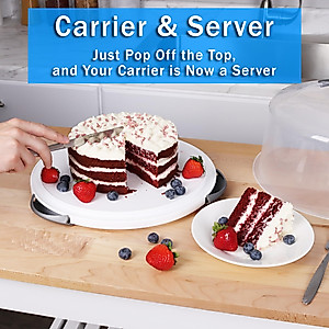JOEY'Z EXTRA LARGE Cake Carrier/Storage Container With Server Holds up to 12 inch 3-layer cake, White Gray Translucent Dome - Transports Cakes, Pies, or Other Desserts