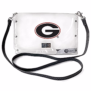 Littlearth womens NCAA Georgia Bulldogs Clear Envelope Purse with Black Fashion Strap, Clear, 10" x 6.5" x 0.5", (101312-UGA-STRAP)