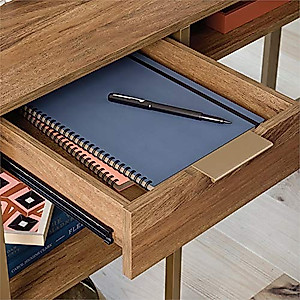 Sauder International Lux Engineered Wood L-Shaped Desk in Sindoori Mango