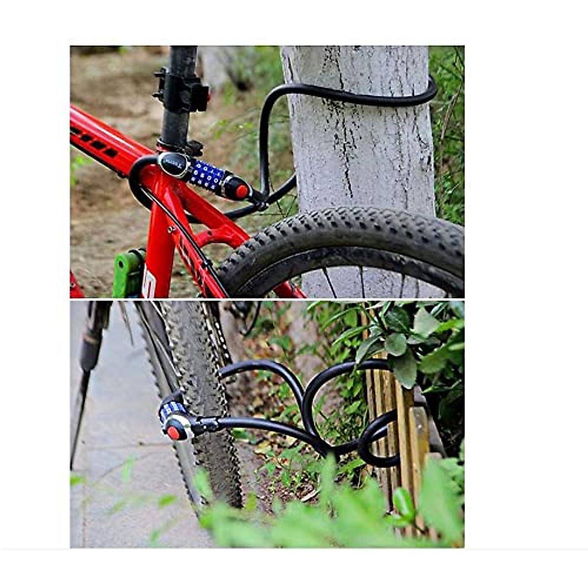 Bicycle Lock, with LED Night Light Lighting, Combination Lock, Mountain Bike Steel Cable Lock, 120cm / 12mm