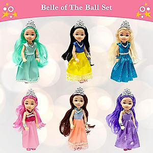 Little Dolls Set with Mini Princess Dolls for Girls – Princess Toy Dolls for Dollhouse –Small Doll Mini Princess Figures with Tiaras, Hair Accessories
