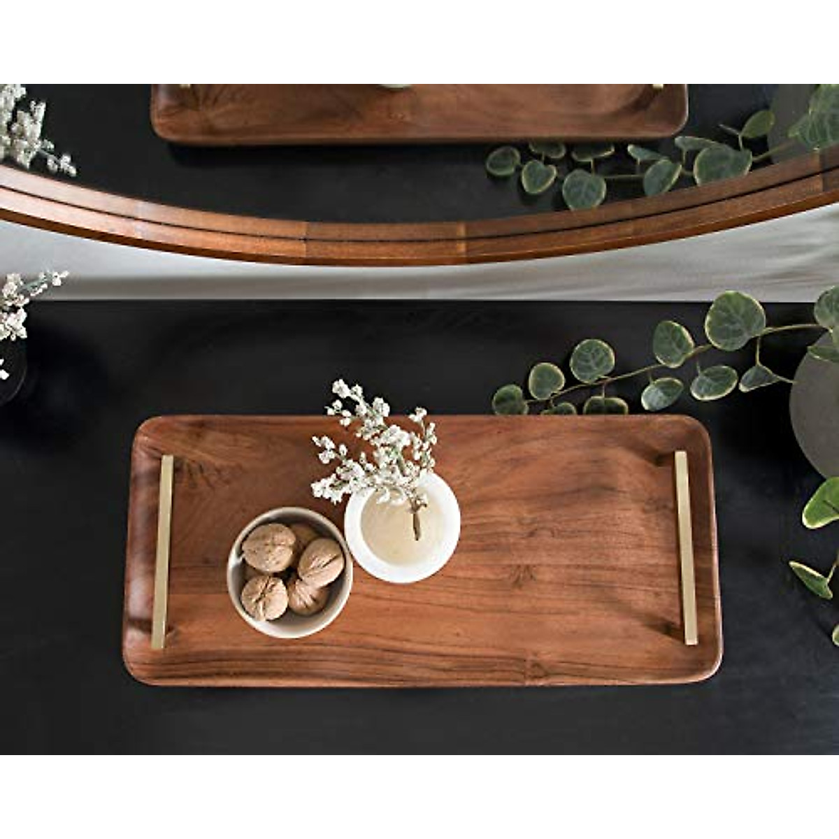 Kate and Laurel Cantwell Mid-Century Modern Wood Tray, 18 x 8, Walnut Brown, Decorative Tray for Serving, Storage and Display