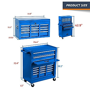 Big Lighting Deals 8-Drawer High Capacity Tool Chest, Rolling Tool Box with Lock, Tool Box on 4 Wheels with Sliding Drawers, Tool Storage Cabinet Removable Portable Box for Garage Warehouse New(Blue)