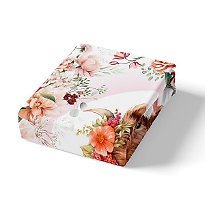 Feelyou Cute Highland Cow Fitted Sheet Twin Size Kids Cartoon Animal Bedding Set for Boys Girls Teens Flower Floral Print Bed Sheet Set Farm Zoo Garden Theme Bed Cover Deep Pocket Room Decor