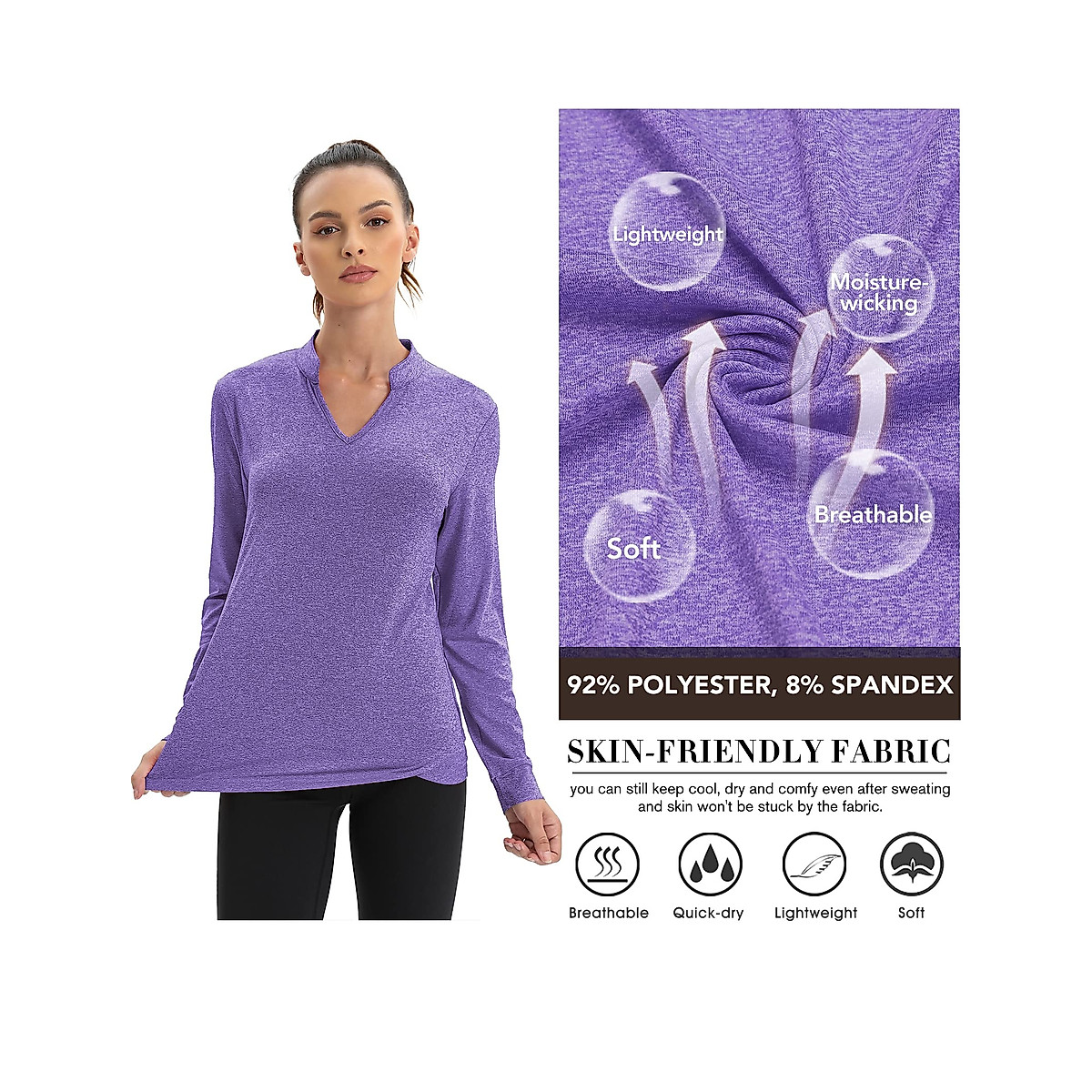 COOrun Long Sleeve Workout Shirts for Women Yoga Athletic Casual Tops Gym Running Breathable Shirt Quick Dry Purple_ Large