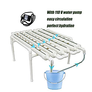 INTBUYING PVC Hydroponics Growing System, 54 Sites 6 Pipes Grow Kit for Leafy Vegetables, 1 Layers Hydroponic Kit with 110V Pump, Hose, Basket, Planting Sponges