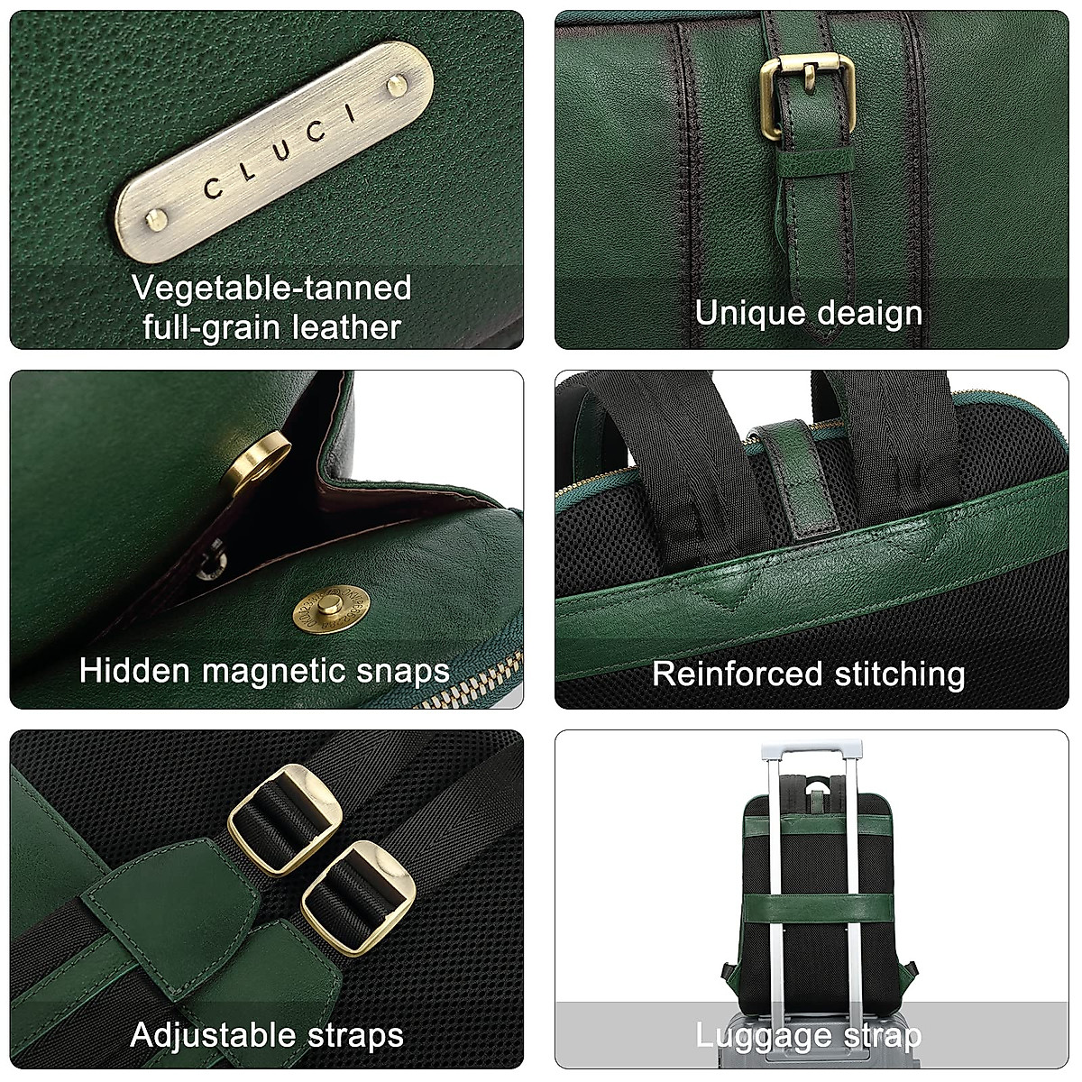 CLUCI Vegetable Tanned Full Grain Leather Laptop Backpack for Women 15.6 inch Computer Bags Stylish Travel Daypack Sassafras Green