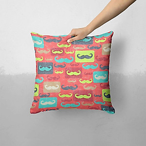 iiRov Vintage Coral and Neon Mustaches - Custom Decorative Home Decor Indoor or Outdoor Throw Pillow Cover for Sofa, Bed or Couch Cushion (Pillow CASE Cover ONLY)