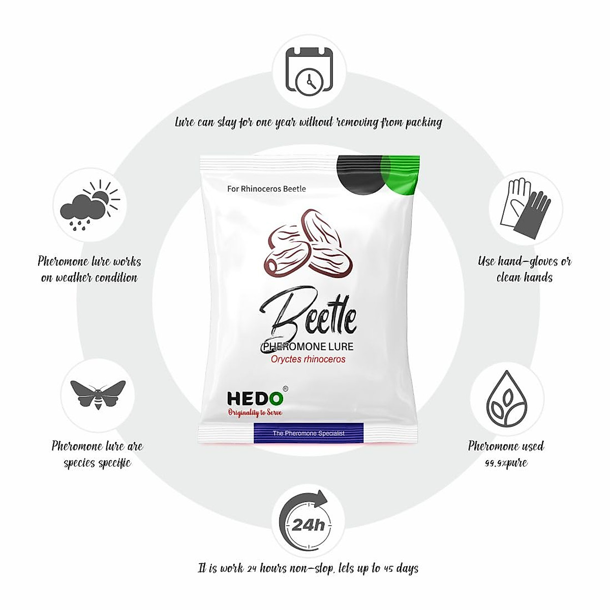 HEDO Beetle Lure Pack of 10| Pheromone Lure for Rhinoceros Beetle (oryctes Rhinoceros) for Coconut & Palm Tree