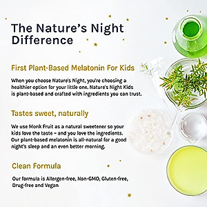 Nature's Night Kids | Plant Based Melatonin 1MG | Natural Grape Flavor | 60 Chewable Tablets | Gluten Free | Non-GMO | Drug Free | Vegan | 100% Natural |