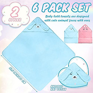 Mixweer 6 Pieces Baby Hooded Towels Coral Fleece Baby Bath Towel 31.5 x 31.5 Inch Absorbent Soft Bath Towel Baby Towel Set with Cute Design Baby Shower Towel Gift for Newborns, Infants and Toddlers