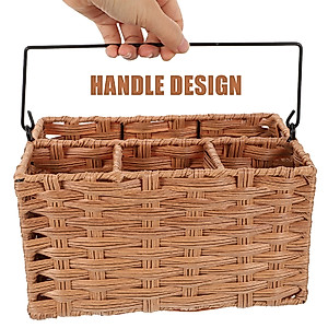 Zerodeko Utensil Basket Utensil Holder Cutlery Storage Basket Make up Iron Woven Basket Cutlery Holder Seagrass Baskets