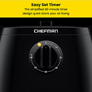 Chefman TurboFry 8-Quart Air Fryer, Integrated 60-Minute Timer for Healthy Cooking, Cook with 80% Less Oil, Adjustable Temperature Control, Nonstick Dishwasher-Safe Basket and Tray, Black