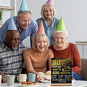 Vlipoeasn Large Size 1973 Poster 50th Birthday Anniversary Table Decoration for Women, Black Gold Duplex Print Back in 1973 Acrylic Table Sign with Wooden Stand, 50 Year Old Birthday Gifts for Women