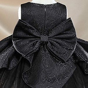 TENTIDE Baby Girls Tulle Wedding Dress Princess Pageant Birthday Formal Elegant Dresses Gown with Big Bowknot for Infant 0-24 Months (Black, 0-3 Months)