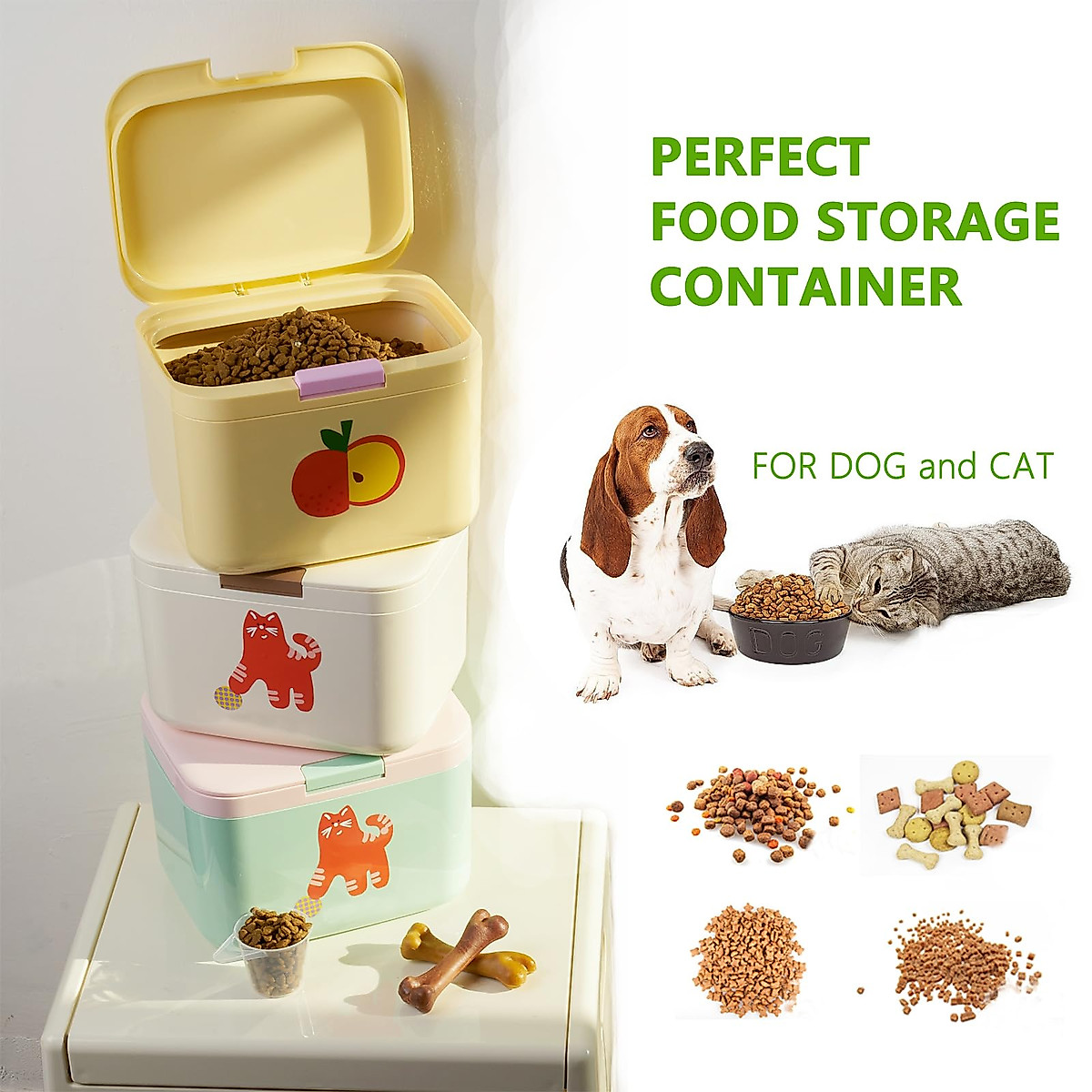 LivLab Rice Dispenser 5 Lbs Storage Container Bin with Measuring Cup Food Cereal Container Bins Household for Kitchen Pantry Organization (Pink-Green)