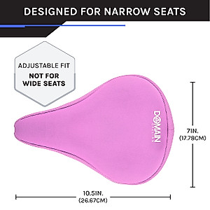 Domain Cycling Bike Seat Cushion - Ultimate Comfort, Fits Peloton Seat Cushion and Most Exercise and Spin Bikes, Padded Gel Bike Seat Cover to Make Peloton Bicycle Seat Comfortable, 10.5”x7” (Purple)