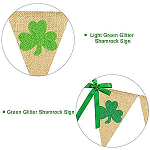Glitter Shamrock Garland Banner Burlap | Rustic St. Patrick's Day Shamrock Garland | St. Patrick's Day Decorations | Shamrock Clover Garland Banner | Irish Lucky Day Home Outdoor Hanging Decor
